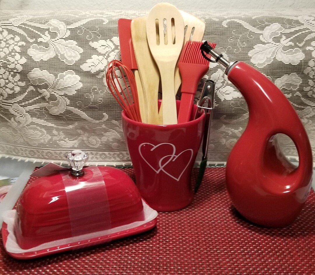 Valentine Gift - Holiday Kitchen Set - Cruet, Utensil Holder, Kitchen ...