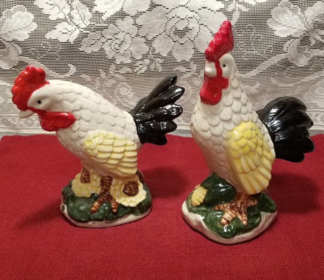 Decorative Rooster Ceramic Figurine Set (two) - Etsy