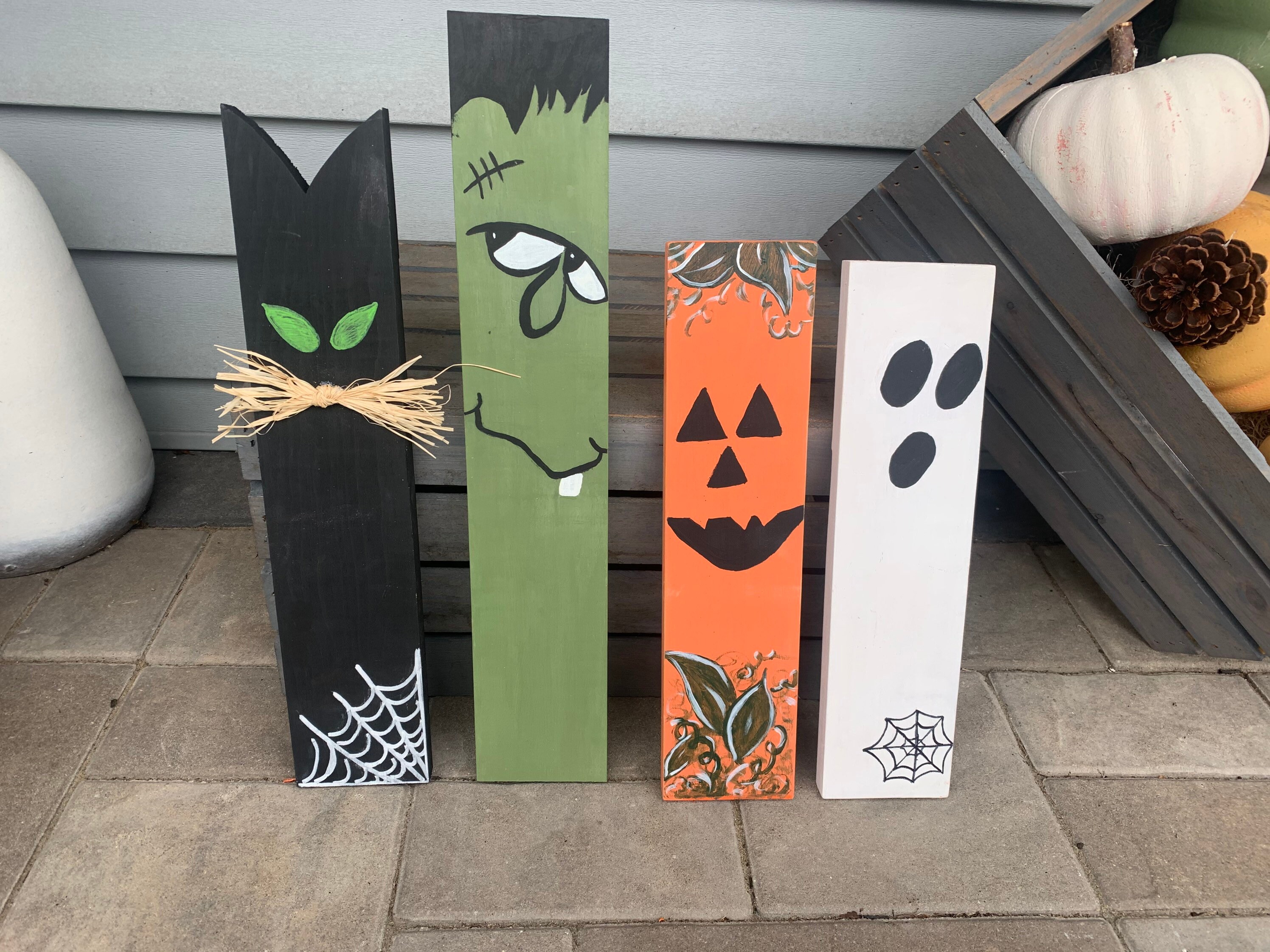 Hand Painted Halloween Ghost Frankenstein Cat and Pumpkin - Etsy