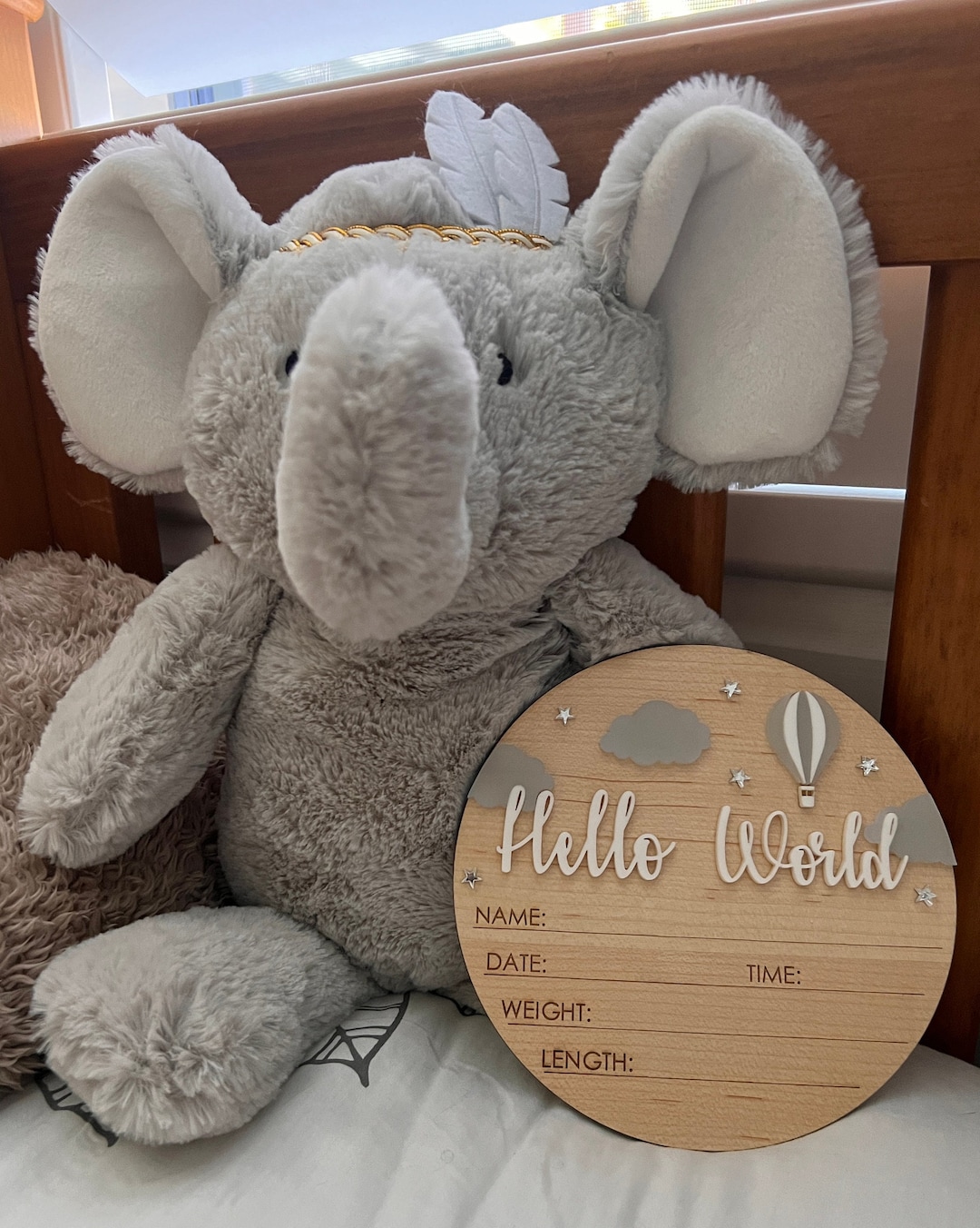 Hot Air Balloon Hello World Baby Arrival Plaque Timber Veneer - Etsy
