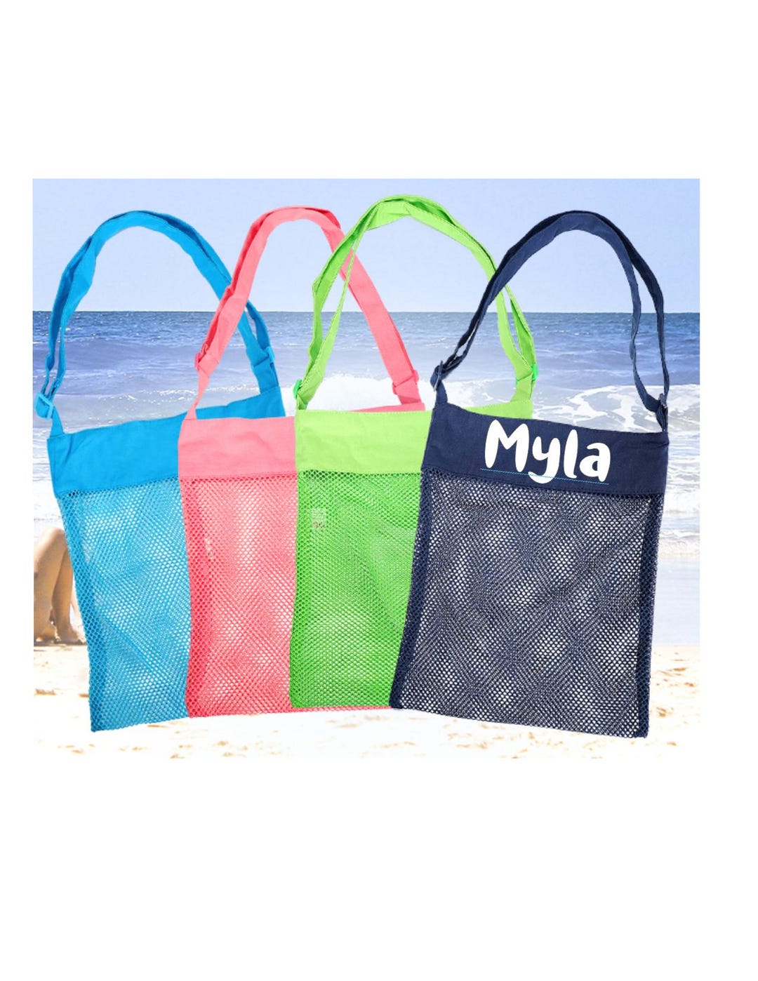 Beach Seashell Bag; Personalized Seashell Bag; Mesh Bag; Kids Beach Bag ...