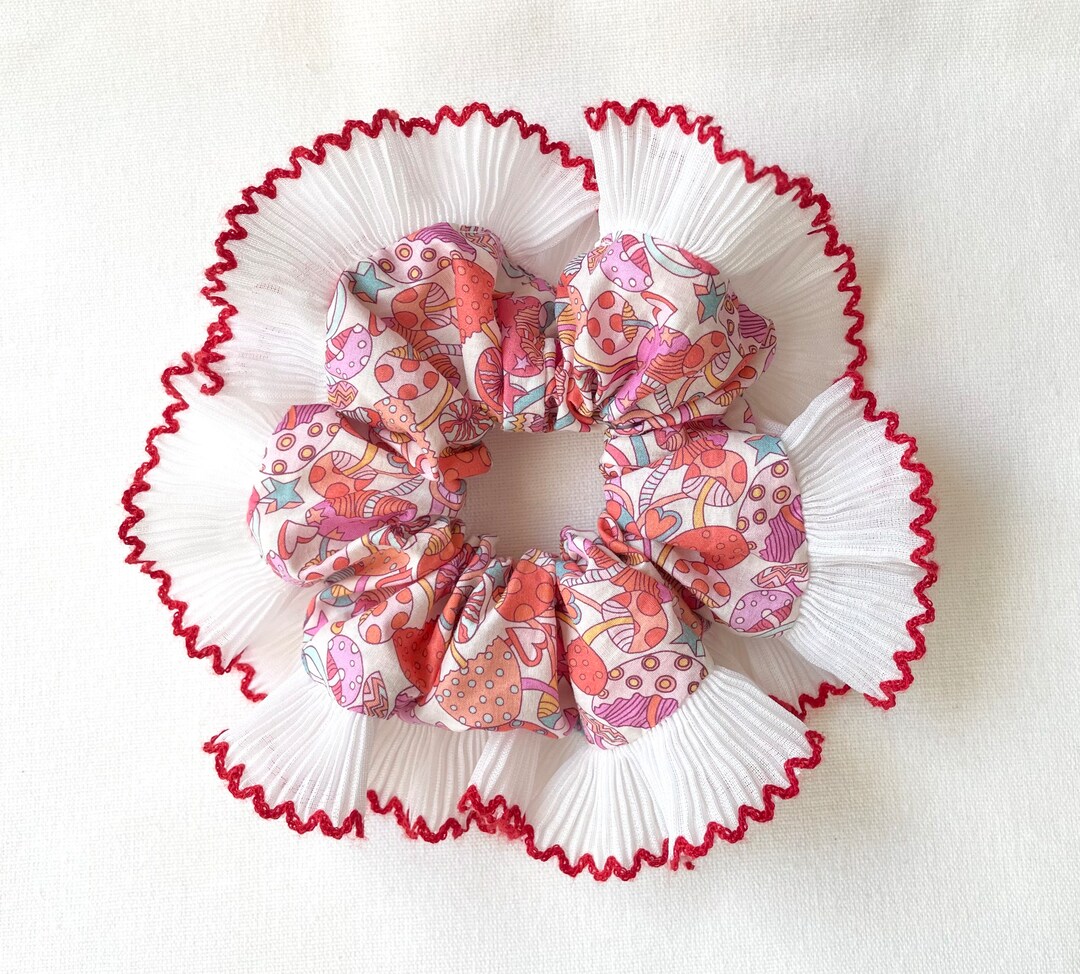 Oversize Mushroom Scrunchie, Pleated Trim Lace Scrunchie, Oversized ...