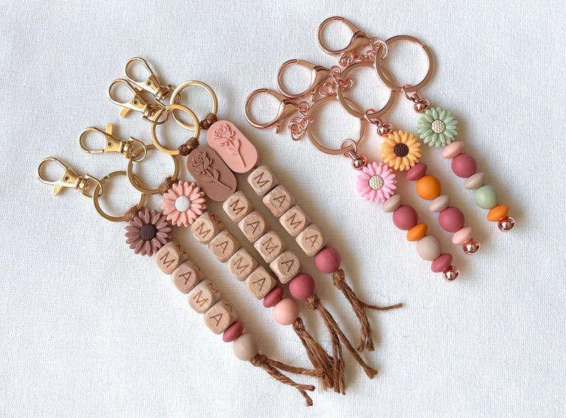 MAMA Silicone Beaded Keychain, Bag Tag, Purse Clip, Keychain Charm, MUM ...