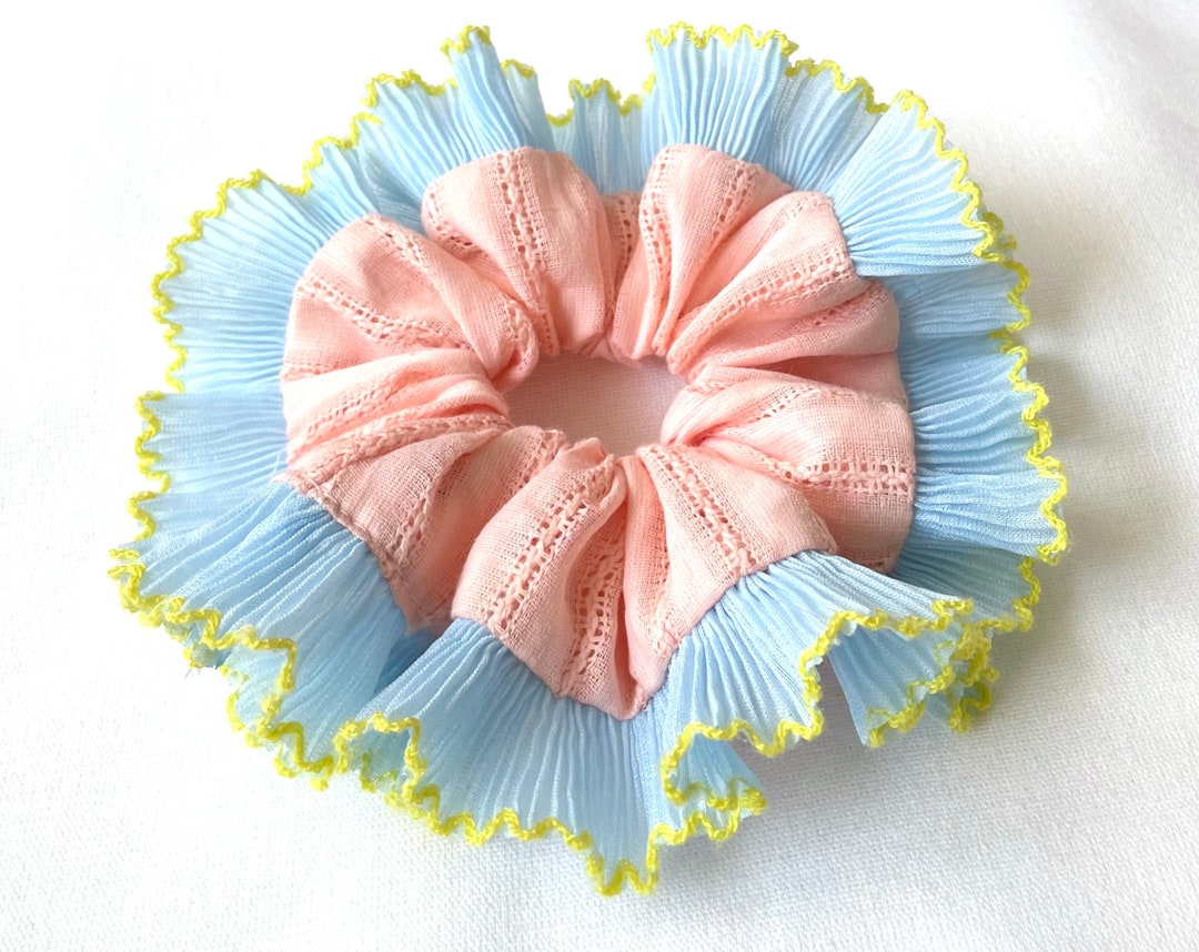 French Pleated Trim Lace Scrunchie, Oversized Cotton Scrunchie, Pleated ...