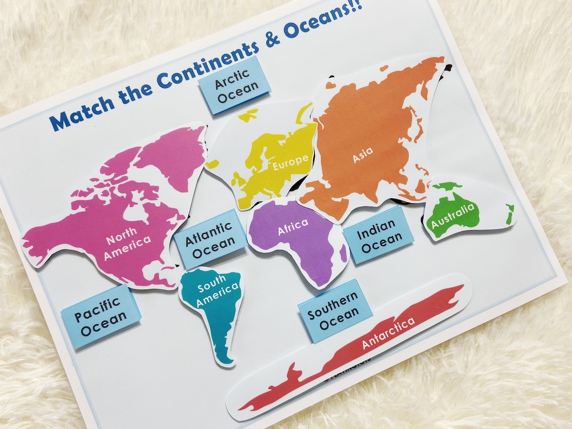 Continents and Oceans Matching Activity Printable, Continents of the ...