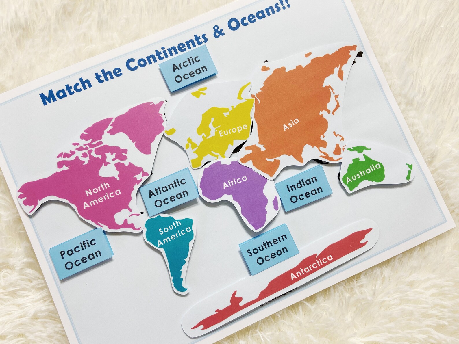 Continents and Oceans Matching Activity Printable Continents - Etsy