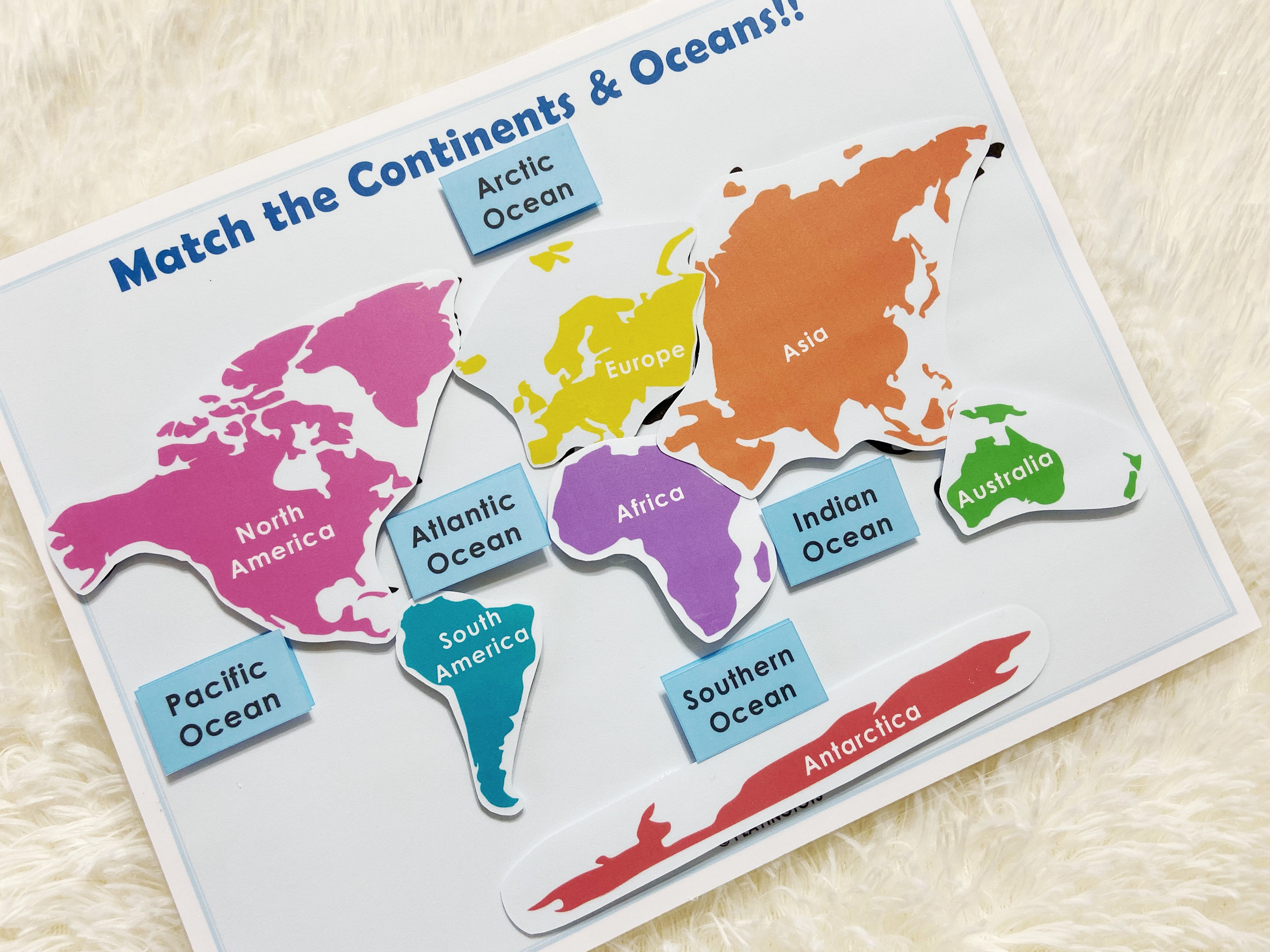Continents and Oceans Matching Activity Printable Continents | Etsy