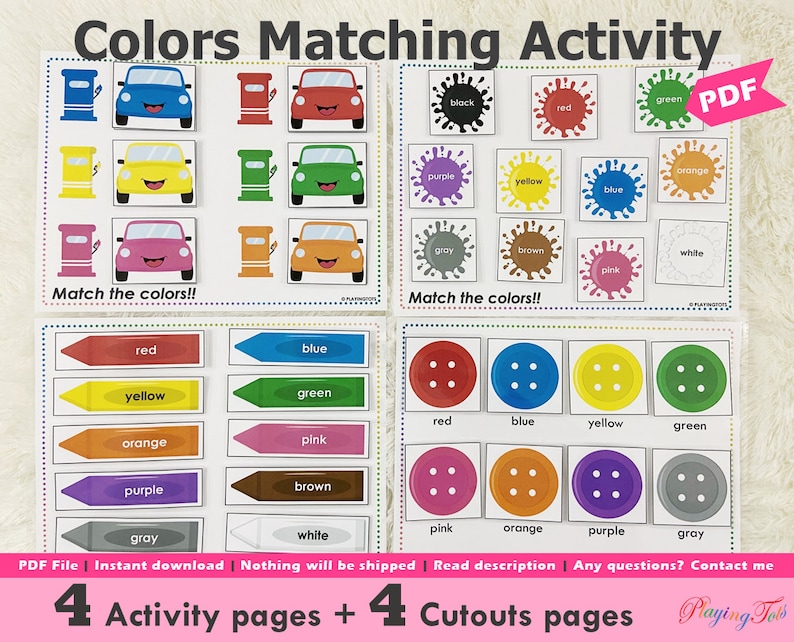Colors Matching Toddler Busy Book Pages Printable Learning - Etsy