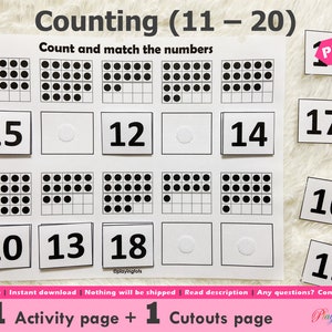 Counting Practice Printable, Ten Frame Math, Numbers 11 to 20 ...
