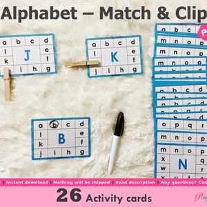 Alphabet Match and Clip Cards Printable, Uppercase and Lowercase ...