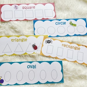 Shapes Tracing Activity Cards Printable, Trace 2D Shapes, Learning ...