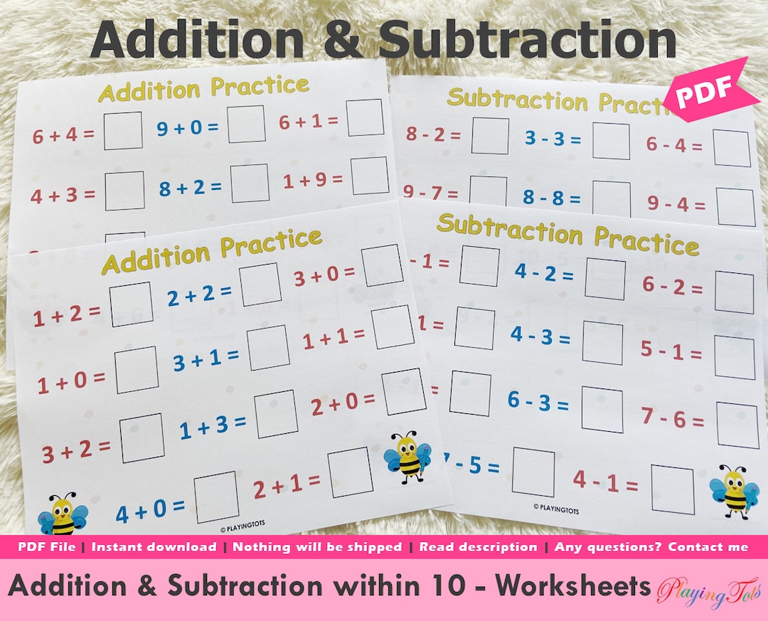 Addition and Subtraction Worksheets Printable Addition - Etsy