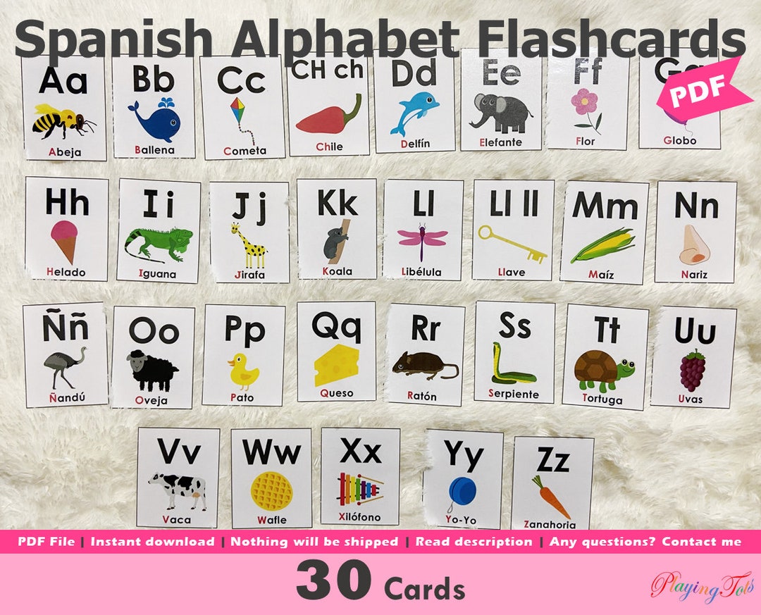 Spanish Alphabet Flash Cards Printable, Alphabet Picture Flashcards ...