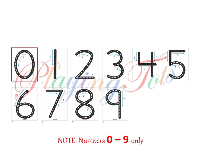 Numbers 0 to 9 Tracing Road Mats Printable Writing Practice - Etsy