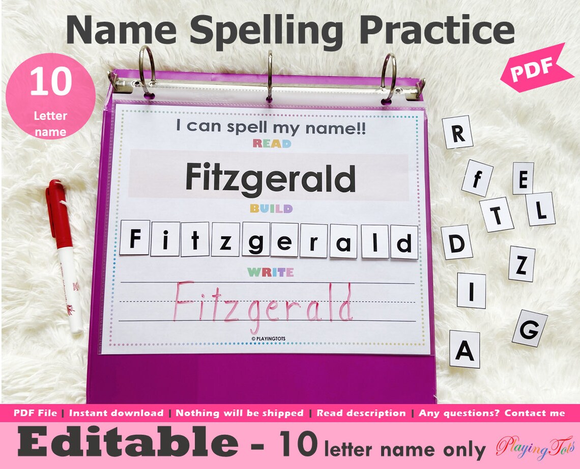 Editable 10 Letter Name Spelling Practice Activity Printable | Etsy