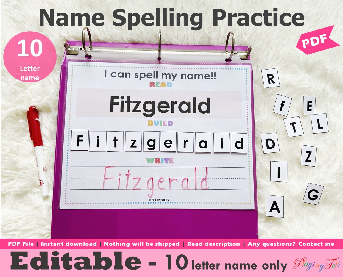 Editable 10 Letter Name Spelling Practice Activity Printable | Etsy
