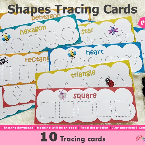 Shapes Tracing Activity Cards Printable Trace 2D Shapes - Etsy