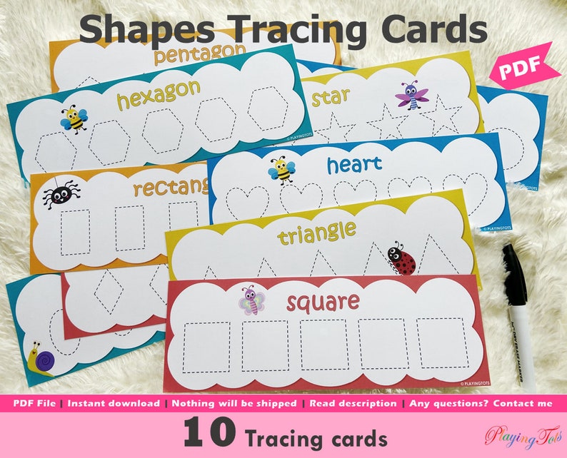 Shapes Tracing Activity Cards Printable Trace 2D Shapes - Etsy