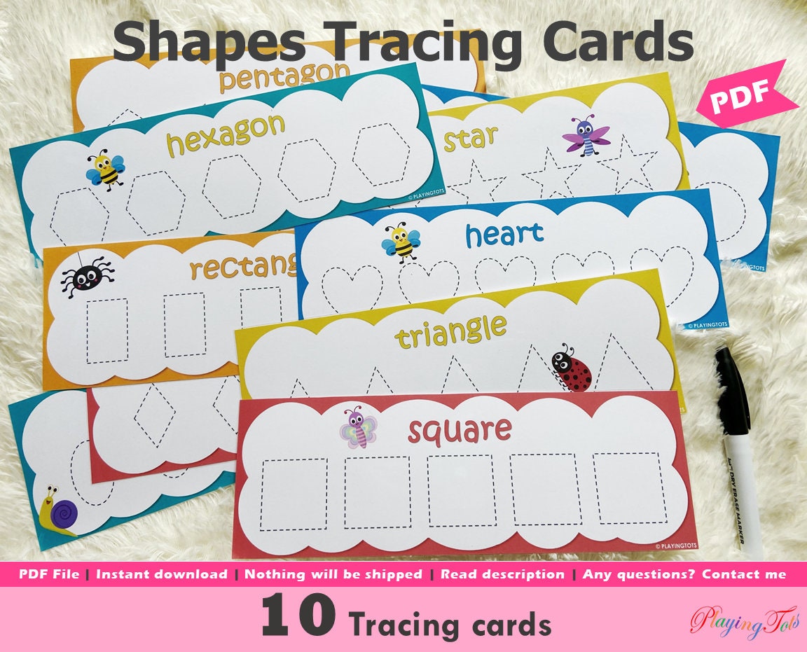 Shapes Tracing Activity Cards Printable Trace 2D Shapes | Etsy
