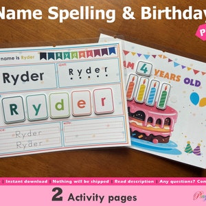 Name Spelling and Birthday Activity Printable, Spelling Practice ...