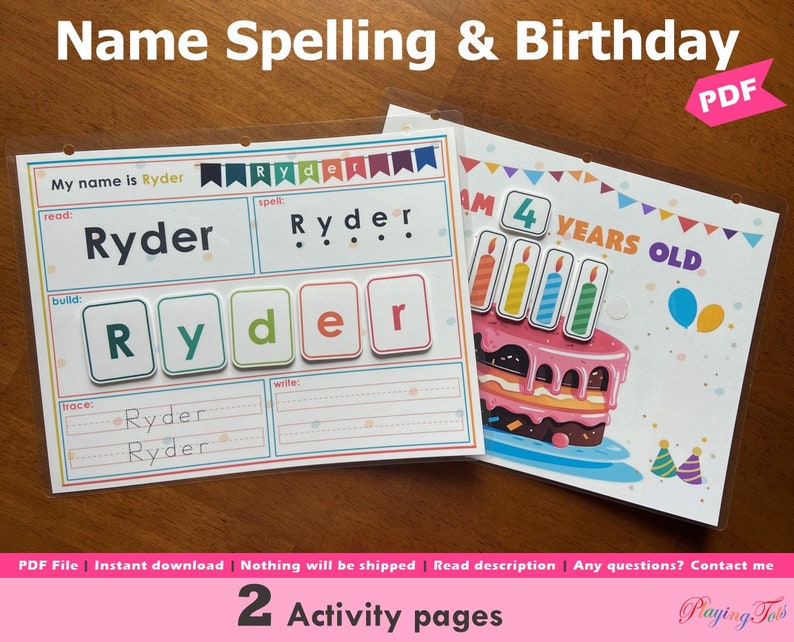 Name Spelling and Birthday Activity Printable, Spelling Practice ...