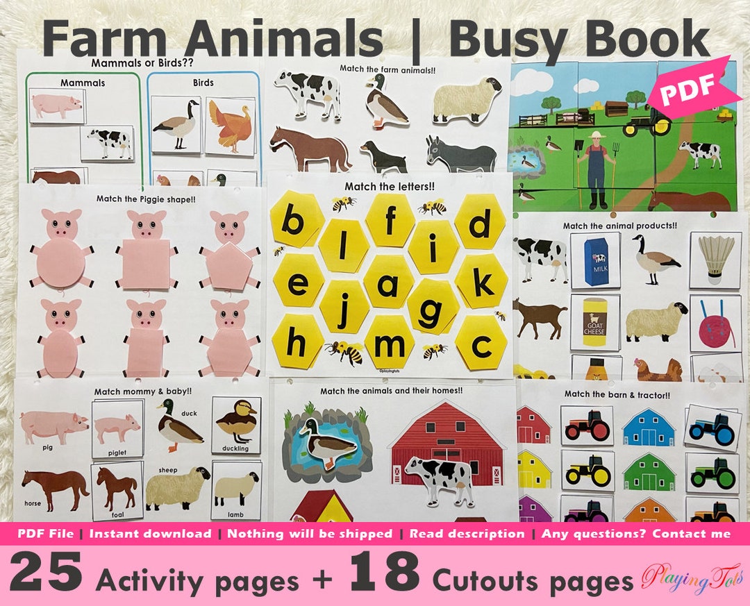 Farm Animals Toddler Busy Book Printable, Learning Binder, Homeschool ...