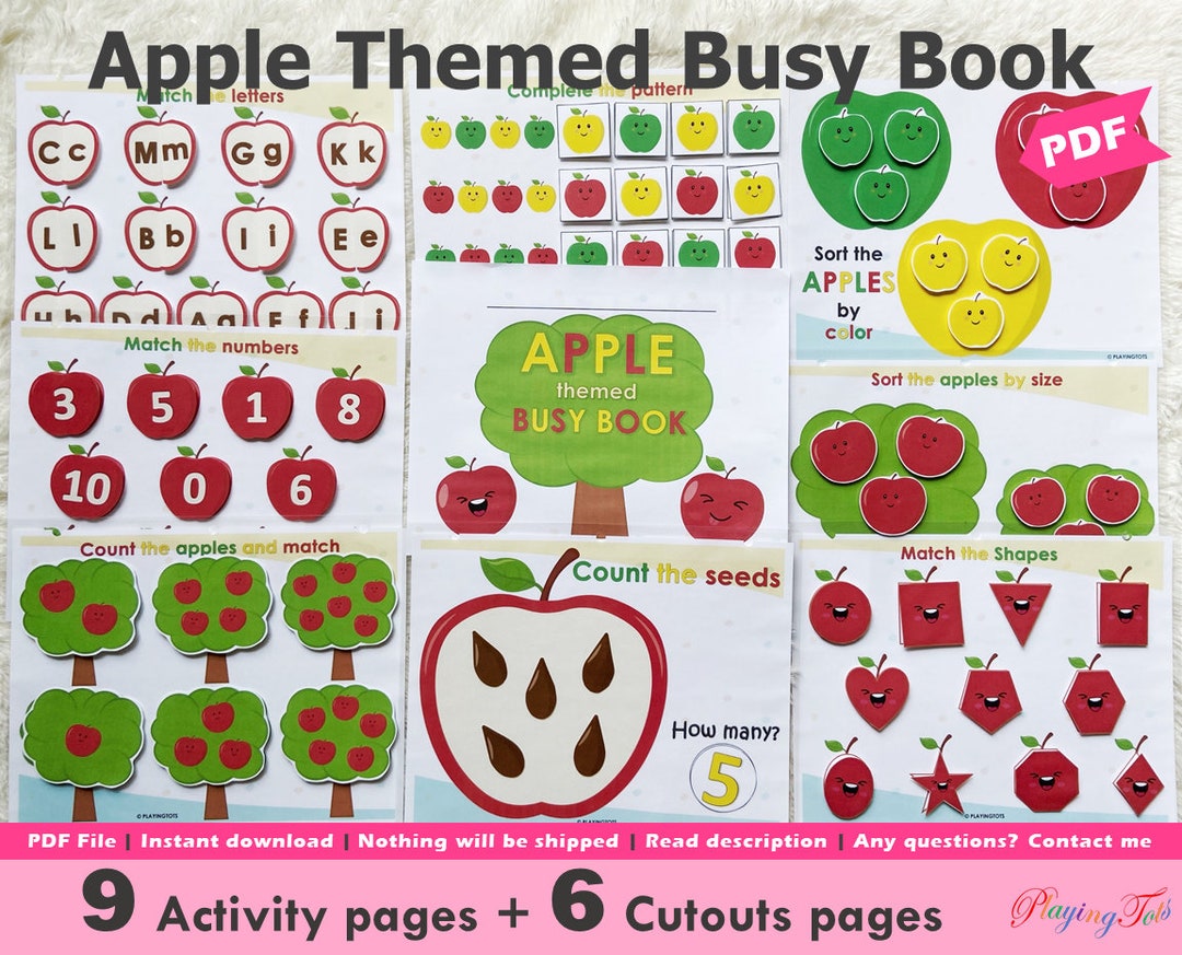 Apple Themed Busy Book Printable, Toddler Busy Book, Learning Binder ...