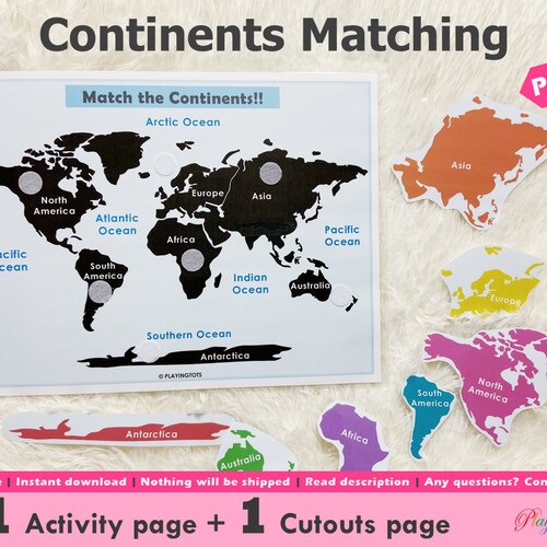 Continents Matching Activity Printable Continents of the - Etsy