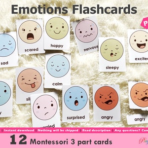 Emotions Flashcards Printable, Feelings Montessori 3 Part Cards ...