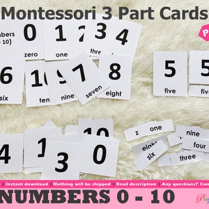 Number Flashcards Printable, Numbers 0 to 10 Cards, Montessori 3 Part ...