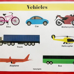 Vehicles Chart Printable Vehicle Match Toddler Busy Book | Etsy