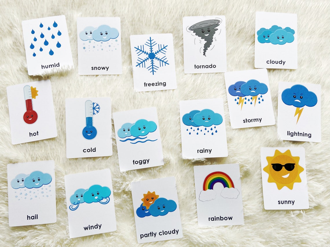 Weather Flashcards Printable Montessori 3 Part Cards Toddler - Etsy