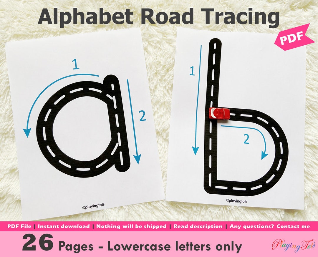 Alphabet Tracing Road Mats Printable, Lowercase Letters Writing ...