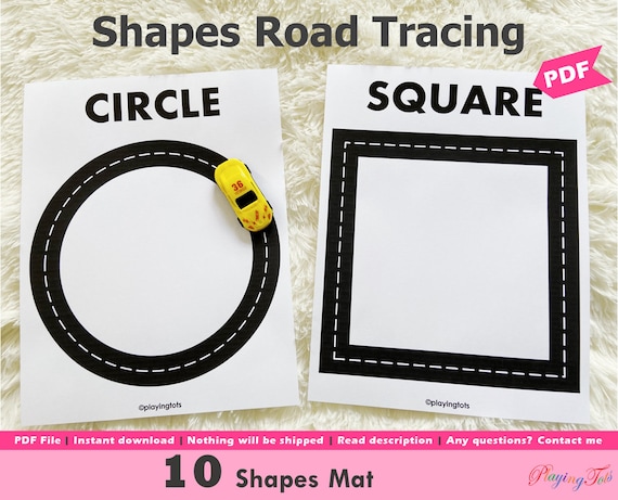 Shapes Tracing Road Mats Printable 2D Shapes Recognition - Etsy