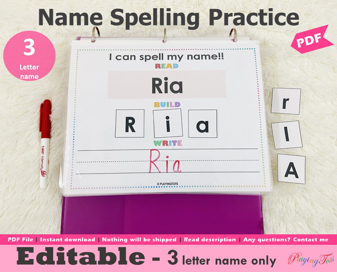 Editable 3 Letter Name Spelling Practice Activity Printable | Etsy