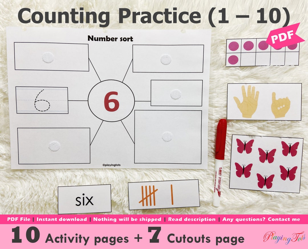 Counting Practice Printable Numbers Matching Preschool Math - Etsy