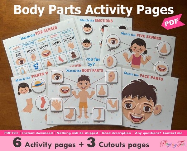 Face and Body Parts Flashcards Printable Download Montessori Style Set ...