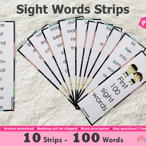 First 100 Sight Words Strips Printable High Frequency Sight - Etsy