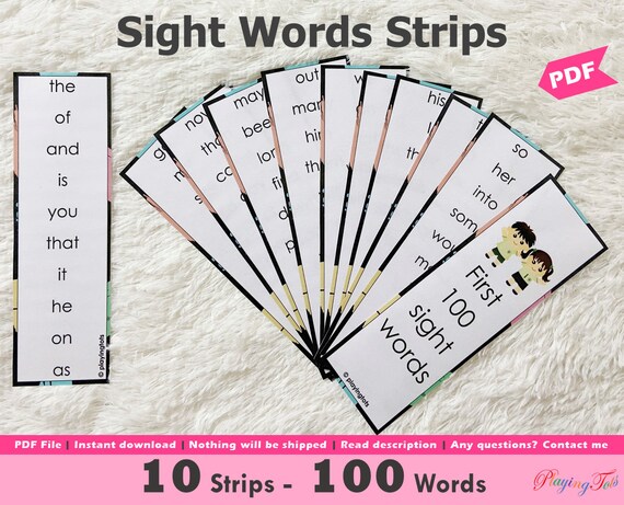 First 100 Sight Words Strips Printable High Frequency Sight - Etsy