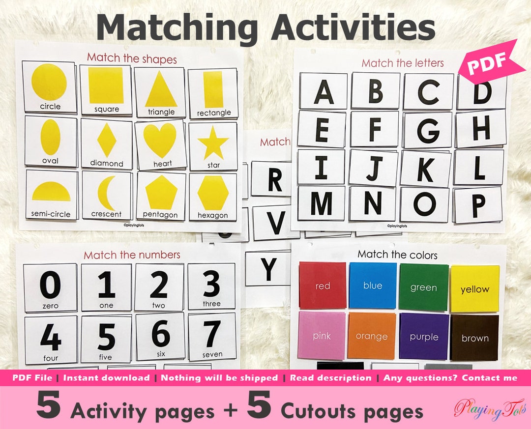 Matching Activities Printable, Toddler Busy Book Pages, Toddler ...