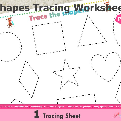 2D Shapes Tracing Printable Tracing Worksheet Preschool - Etsy