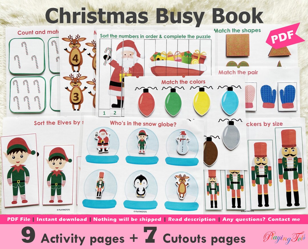 Christmas Toddler Busy Book Printable, Winter Learning Binder, Holiday ...