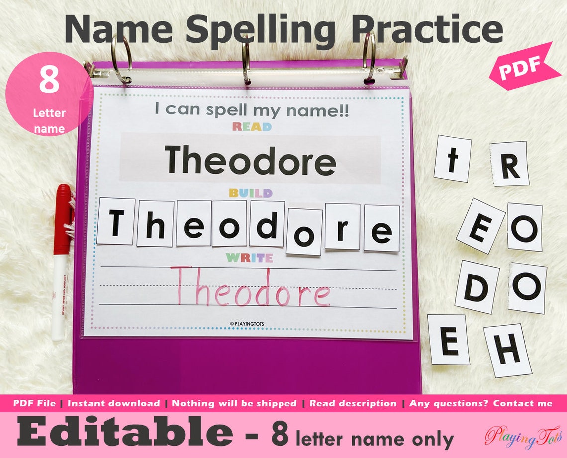 Editable 8 Letter Name Spelling Practice Activity Printable - Etsy