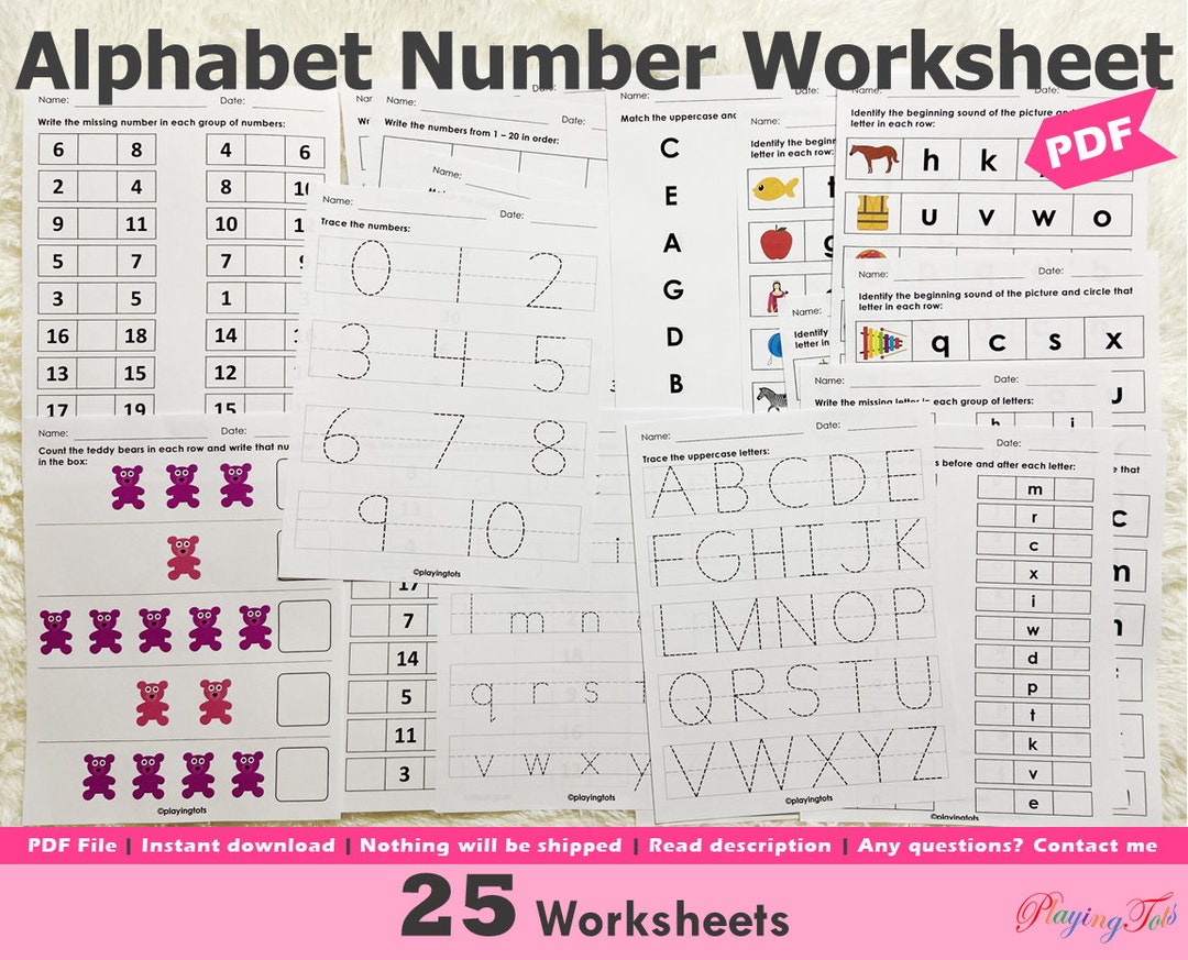 Alphabet Worksheets Printable Number Worksheets Printable - Etsy