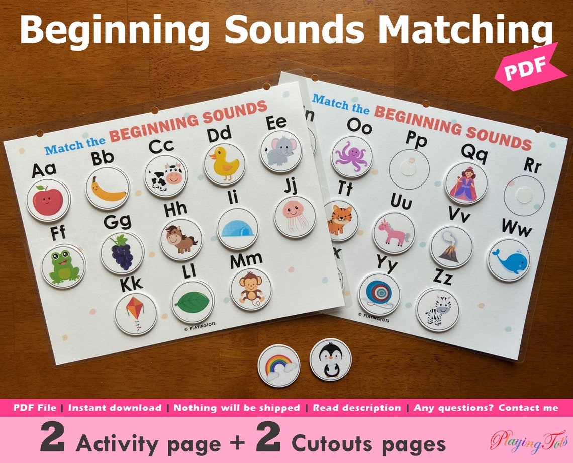Beginning Sounds Matching Printable, Alphabet Matching, Phonics ...