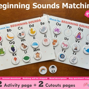 Beginning Sounds Matching Printable, Alphabet Matching, Phonics ...
