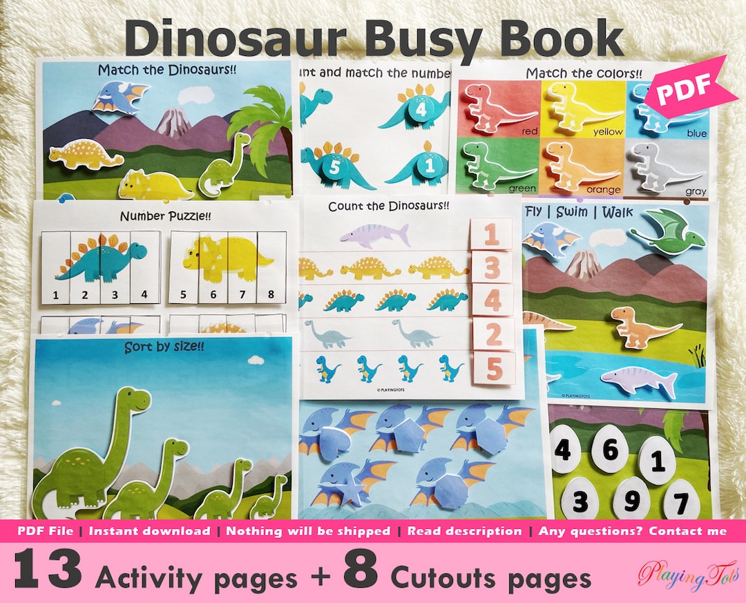 Dinosaur Toddler Busy Book Printable, Learning Binder, Educational ...