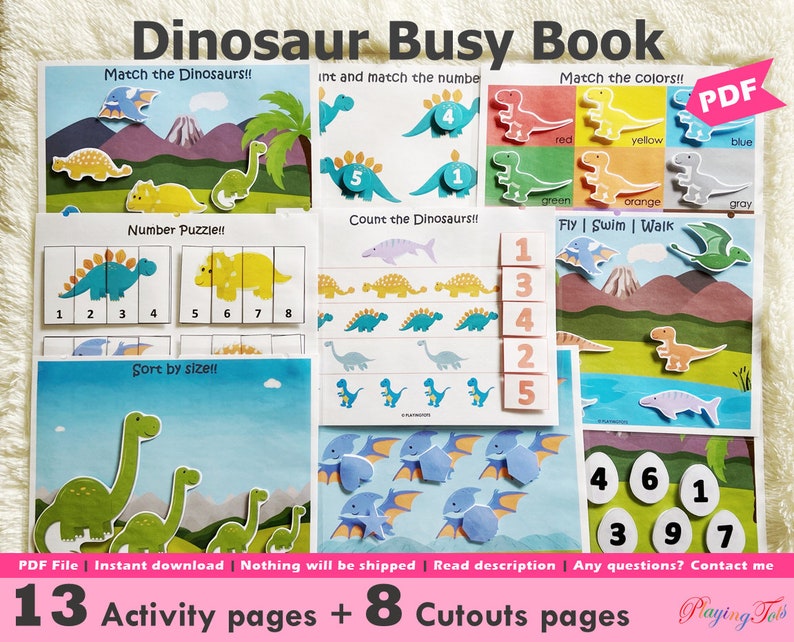 Dinosaur Toddler Busy Book Printable Learning Binder - Etsy