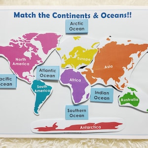 Continents and Oceans Matching Activity Printable, Continents of the ...