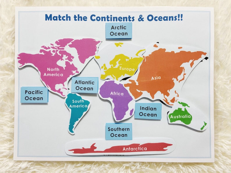 Continents and Oceans Matching Activity Printable, Continents of the ...